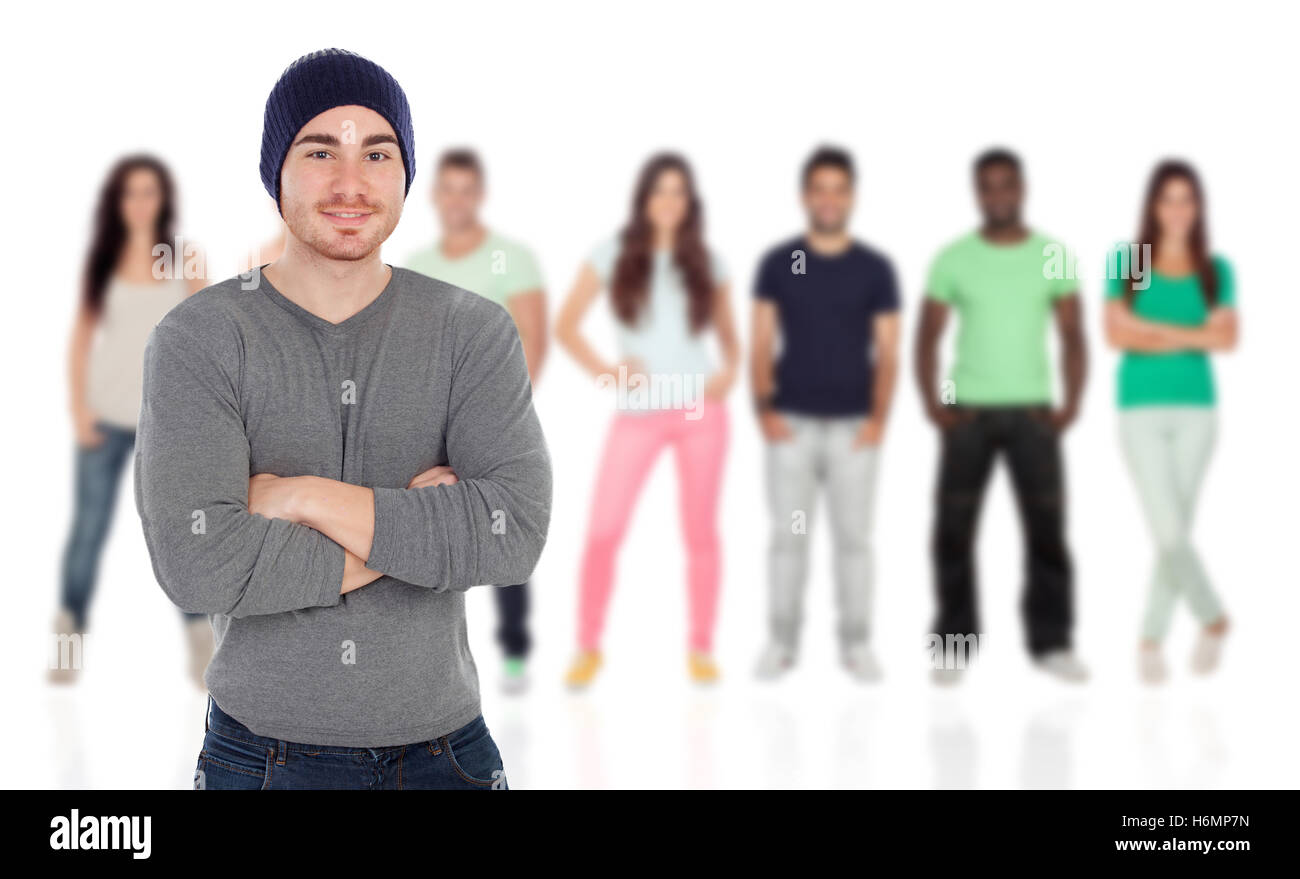 Casual cool men with unfocused people of background Stock Photo - Alamy