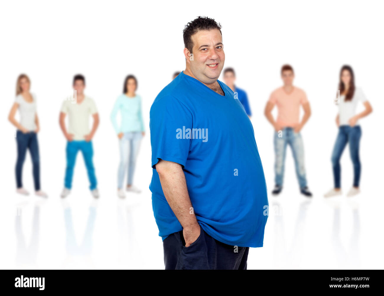 Smiling fat woman with unfocused people of background Stock Photo - Alamy
