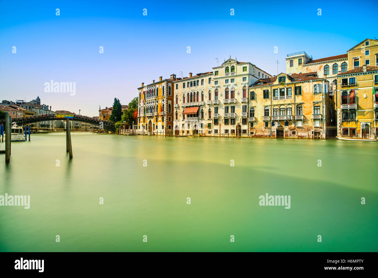 Venice cityscape, water grand canal, accademia bridge and traditional ...