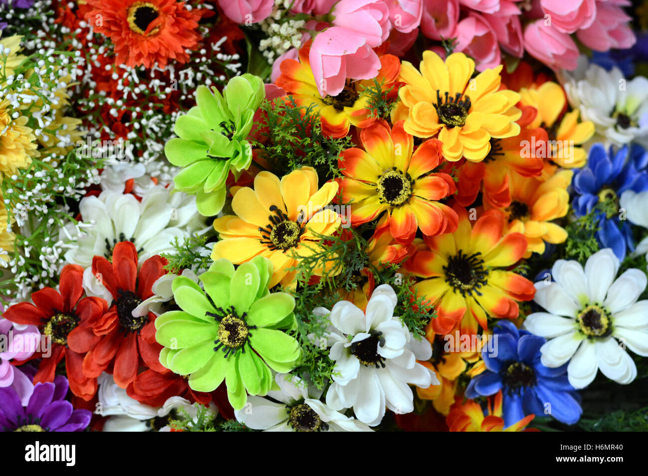 beautiful colors of plastic flowers Stock Photo - Alamy