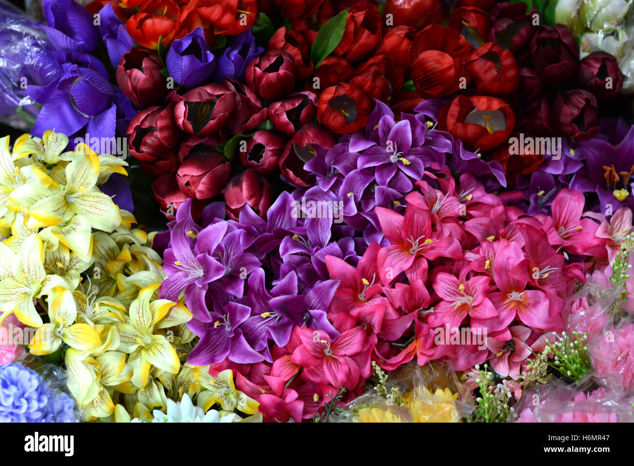 beautiful colors of plastic flowers Stock Photo - Alamy