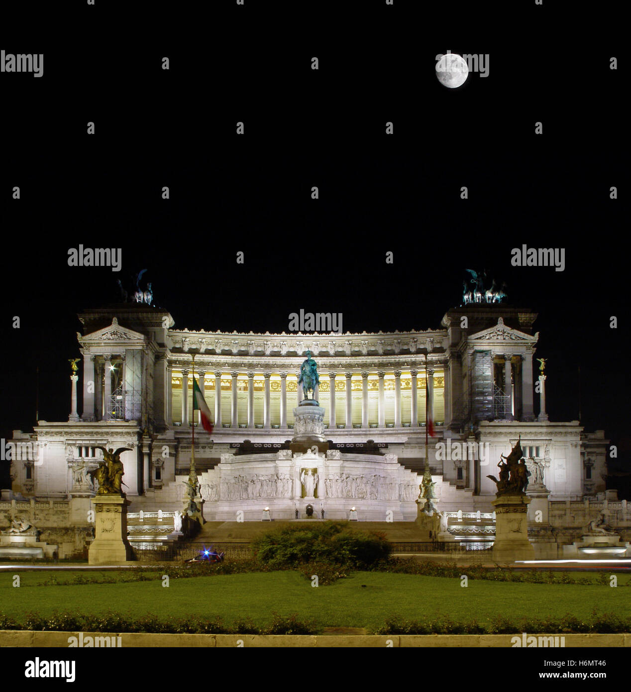 Great Rome monument (wedding cake) at black sky and moon background ...