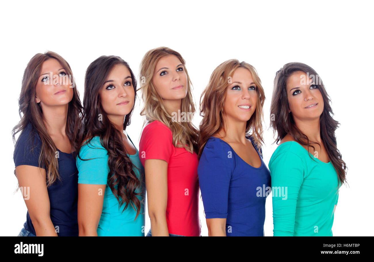 Five good friends looking up isolated on a white background Stock Photo ...