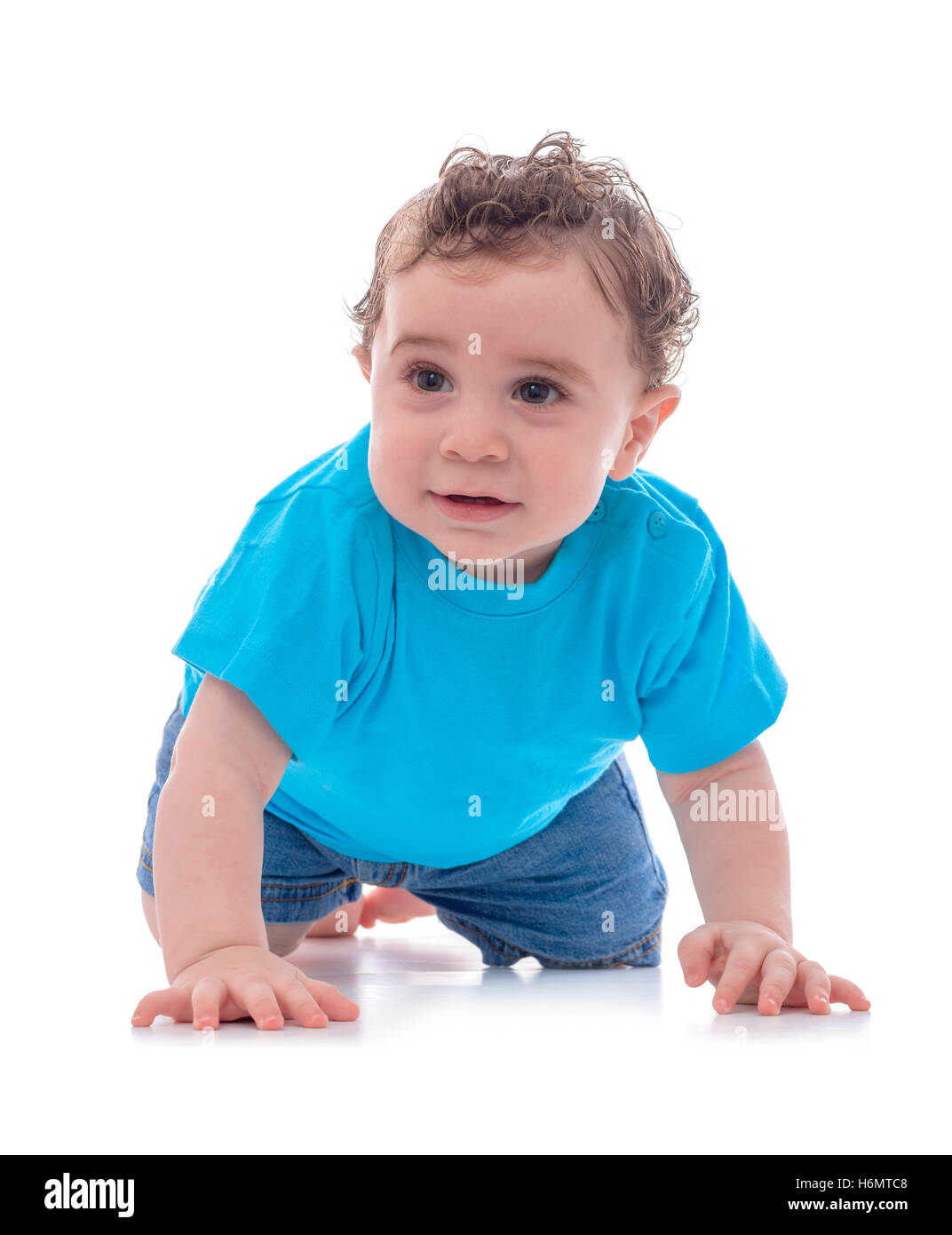 Sweet Young Baby Boy Crawling Isolated on White Background Stock Photo ...