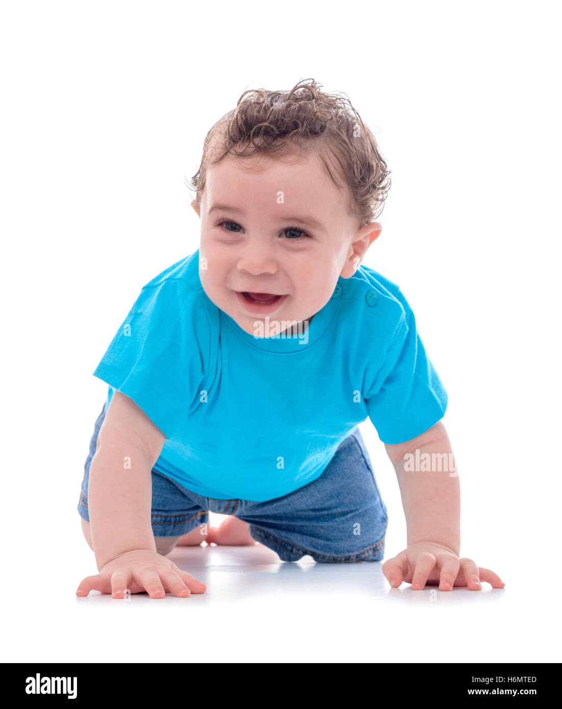 Sweet Young Baby Boy Crawling Isolated on White Background Stock Photo ...