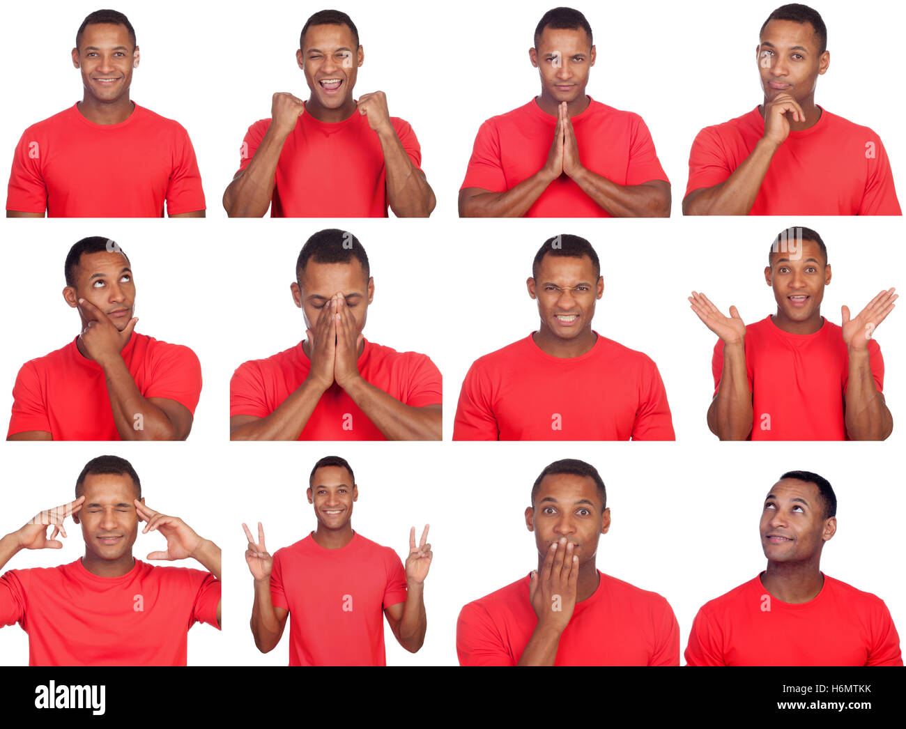 Latin man with different gestures. Sequence of many photos isolated on ...