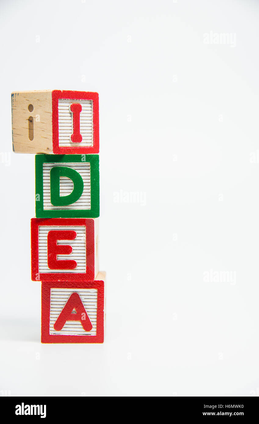IDEA word wooden block arrange in vertical style on white background ...