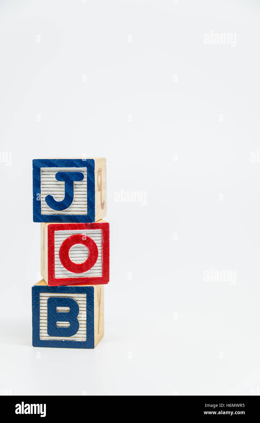 JOB word wooden block arrange in vertical style on white background and ...