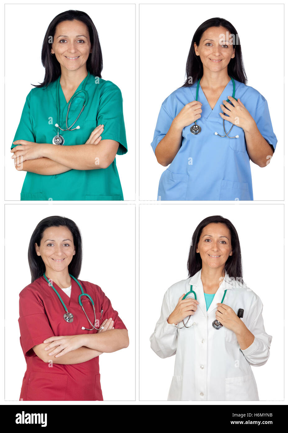 Four images of a doctor and medical uniform with different color Stock ...