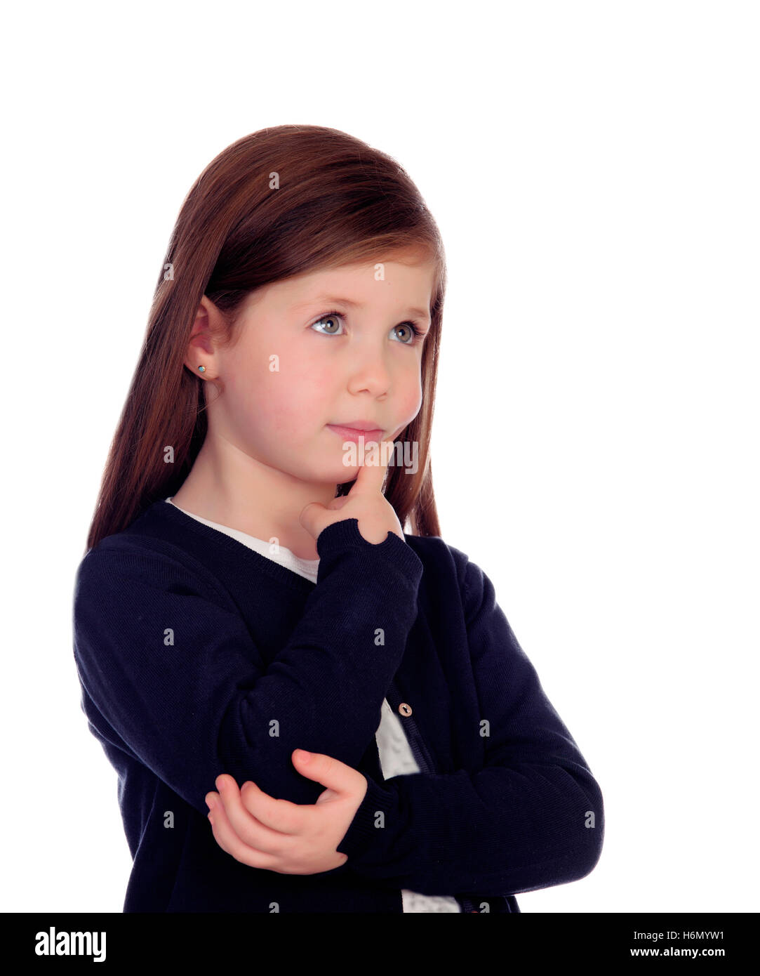 Beautiful little girl thinking isolated on a white background Stock ...