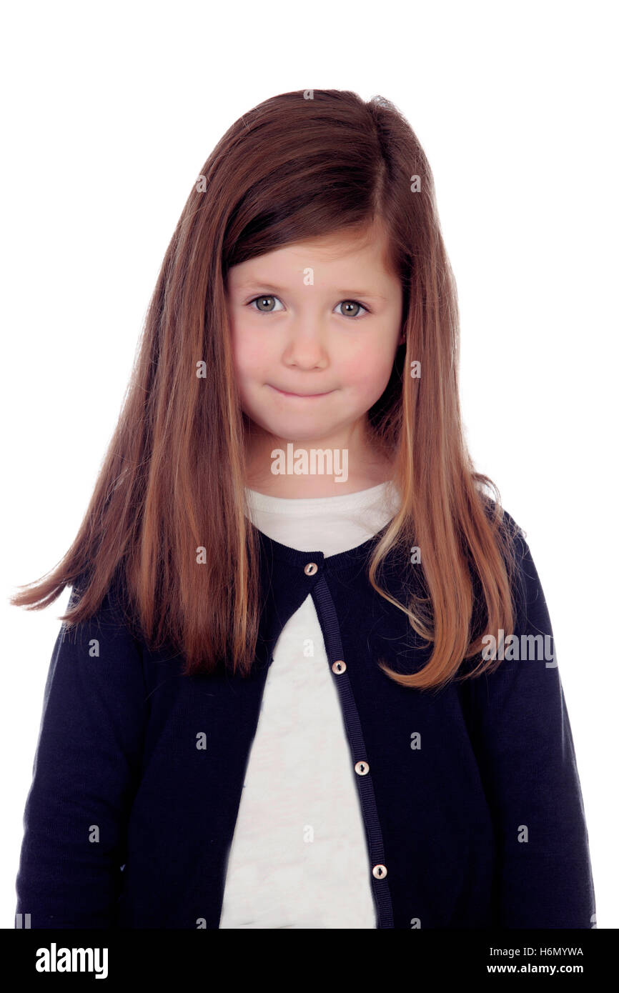 Beautiful shy child isolated on a white background Stock Photo - Alamy