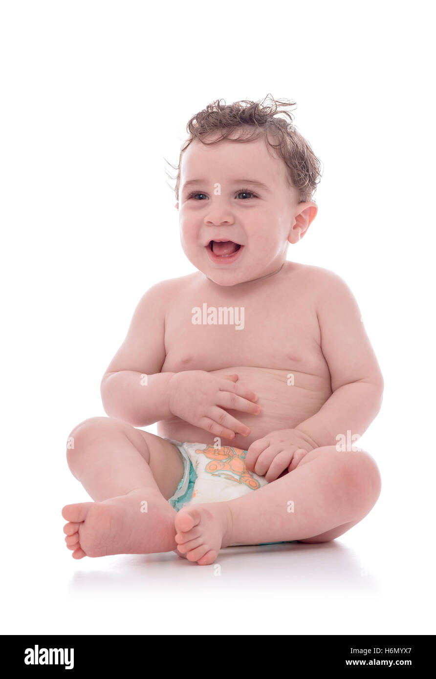 Happy Young Baby Boy Laughing Isolated on White Background Stock Photo ...