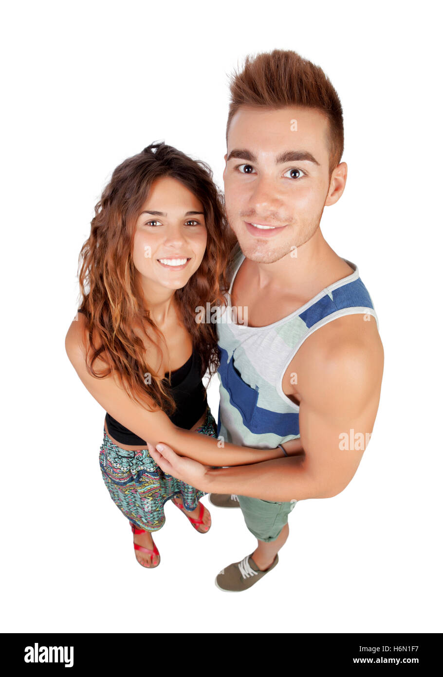 Funny aerial view of a couple isolated on a white background Stock ...