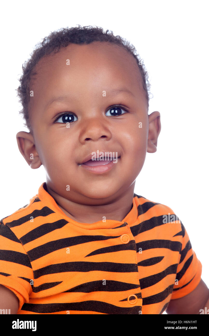 Funny african baby smiling isolated on a white background Stock Photo ...