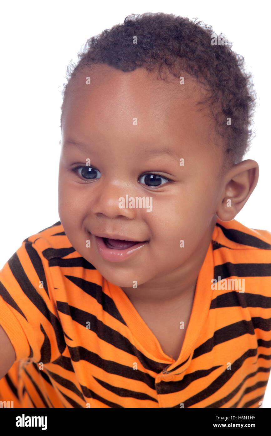 Funny african baby smiling isolated on a white background Stock Photo ...