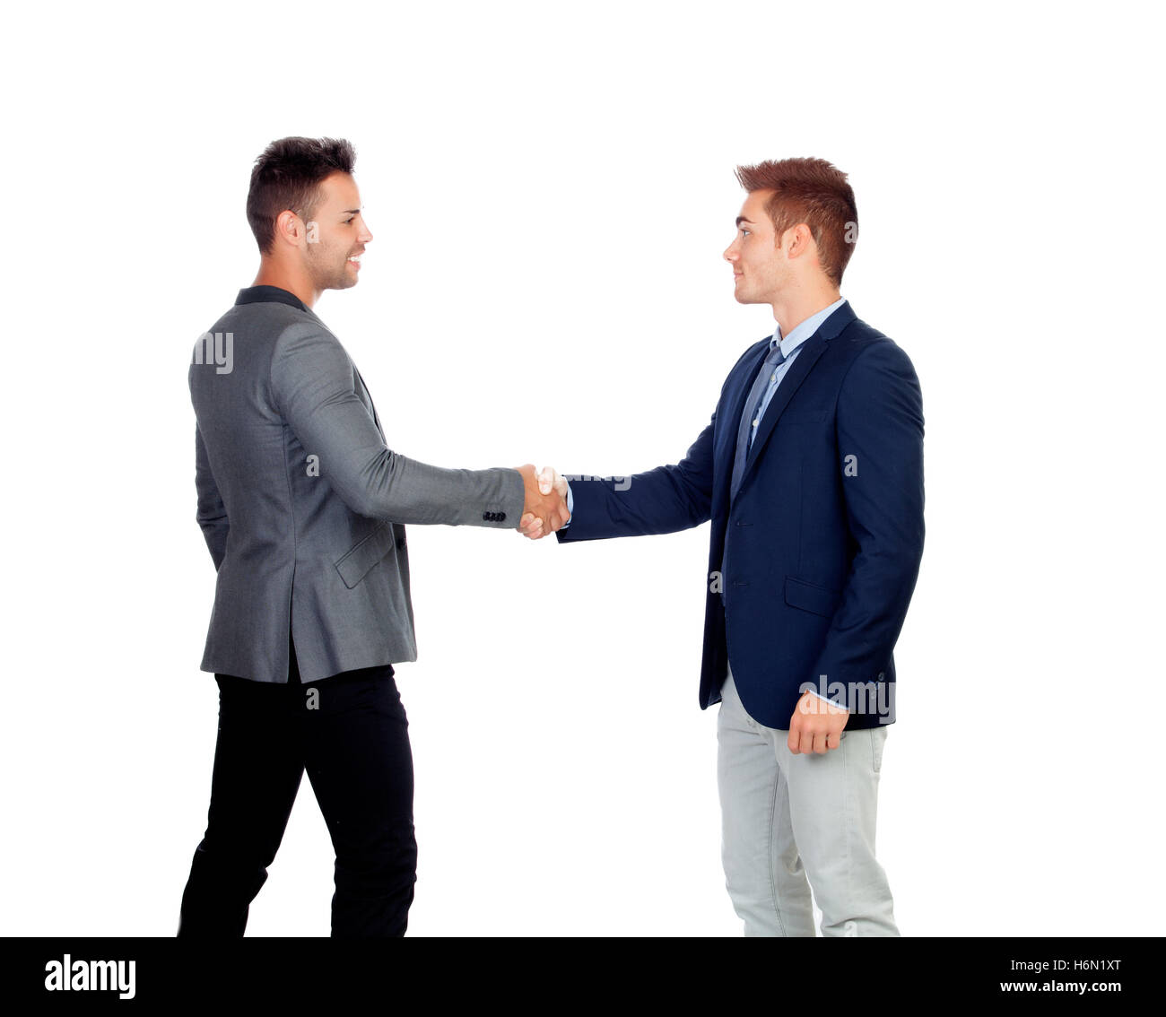 Businessmen Agreeing isolated on a white background Stock Photo - Alamy