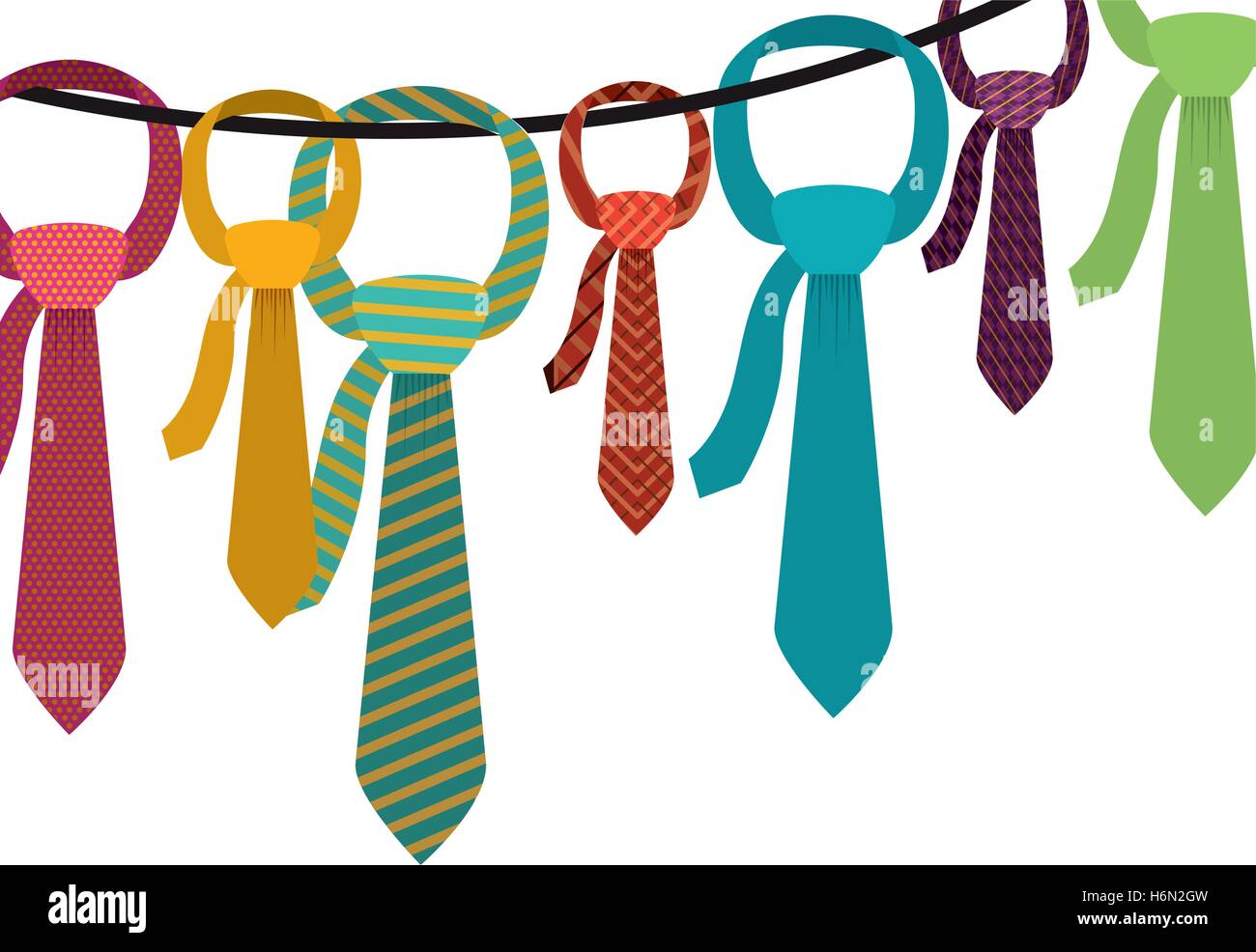 Multiple ties hanging on clothesline vector illustration Stock Vector ...
