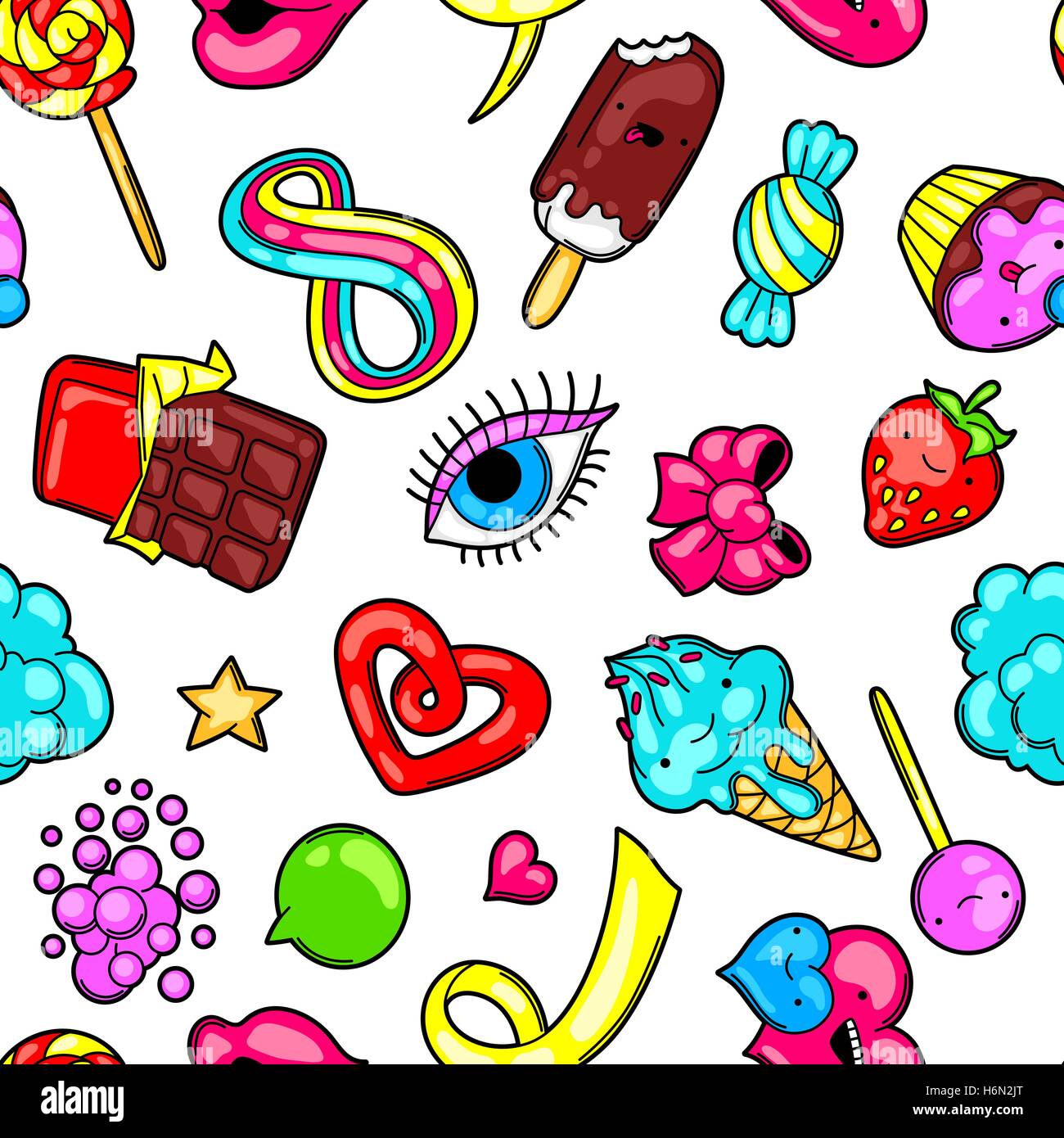 Seamless kawaii pattern with sweets and candies. Crazy sweet-stuff in ...