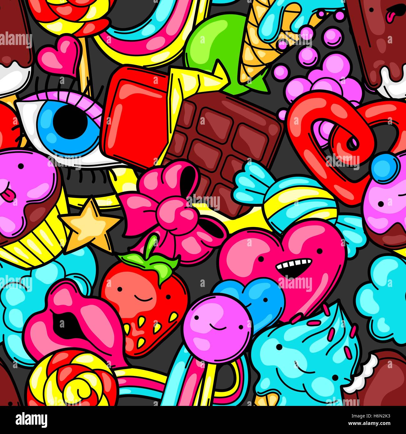 Seamless kawaii pattern with sweets and candies. Crazy sweet-stuff in ...