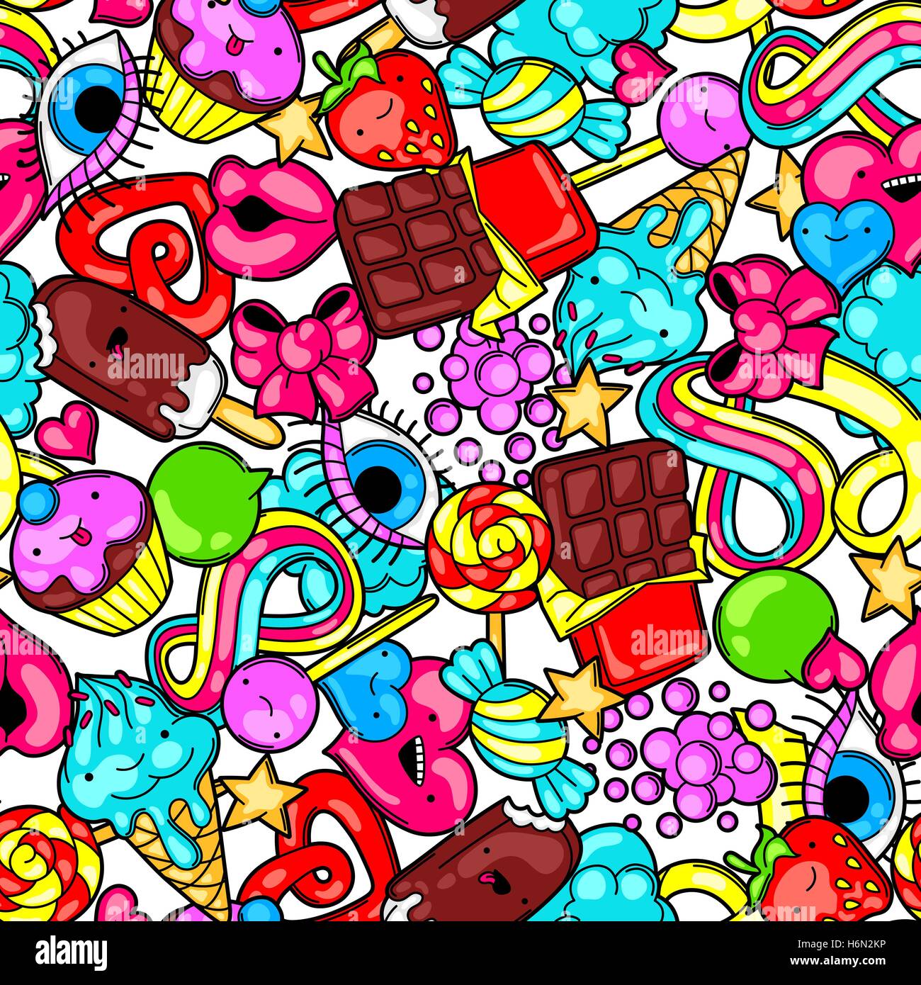 Seamless kawaii pattern with sweets and candies. Crazy sweet-stuff in ...