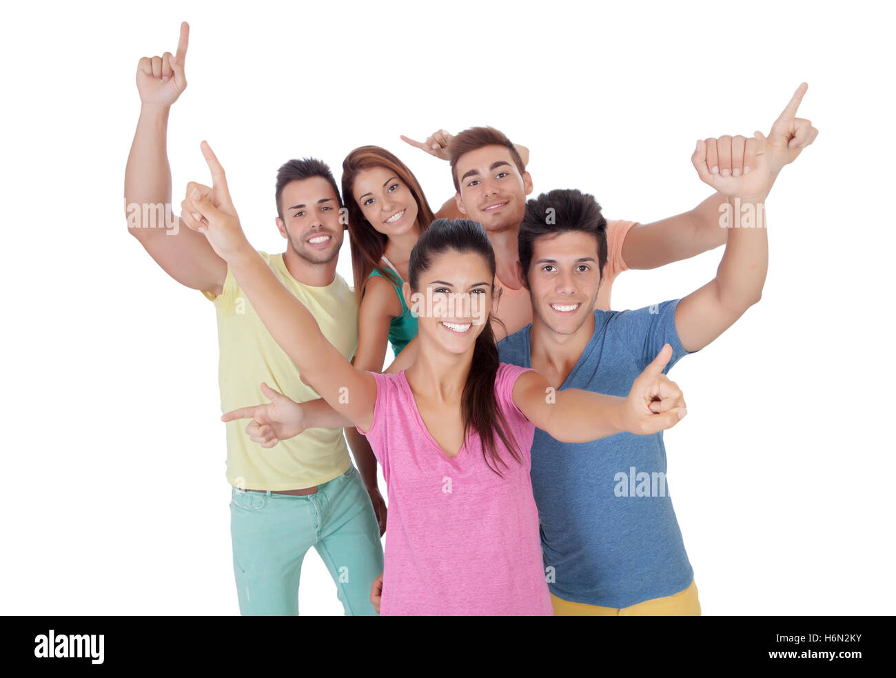 Happy group of friends isolated on white background Stock Photo - Alamy