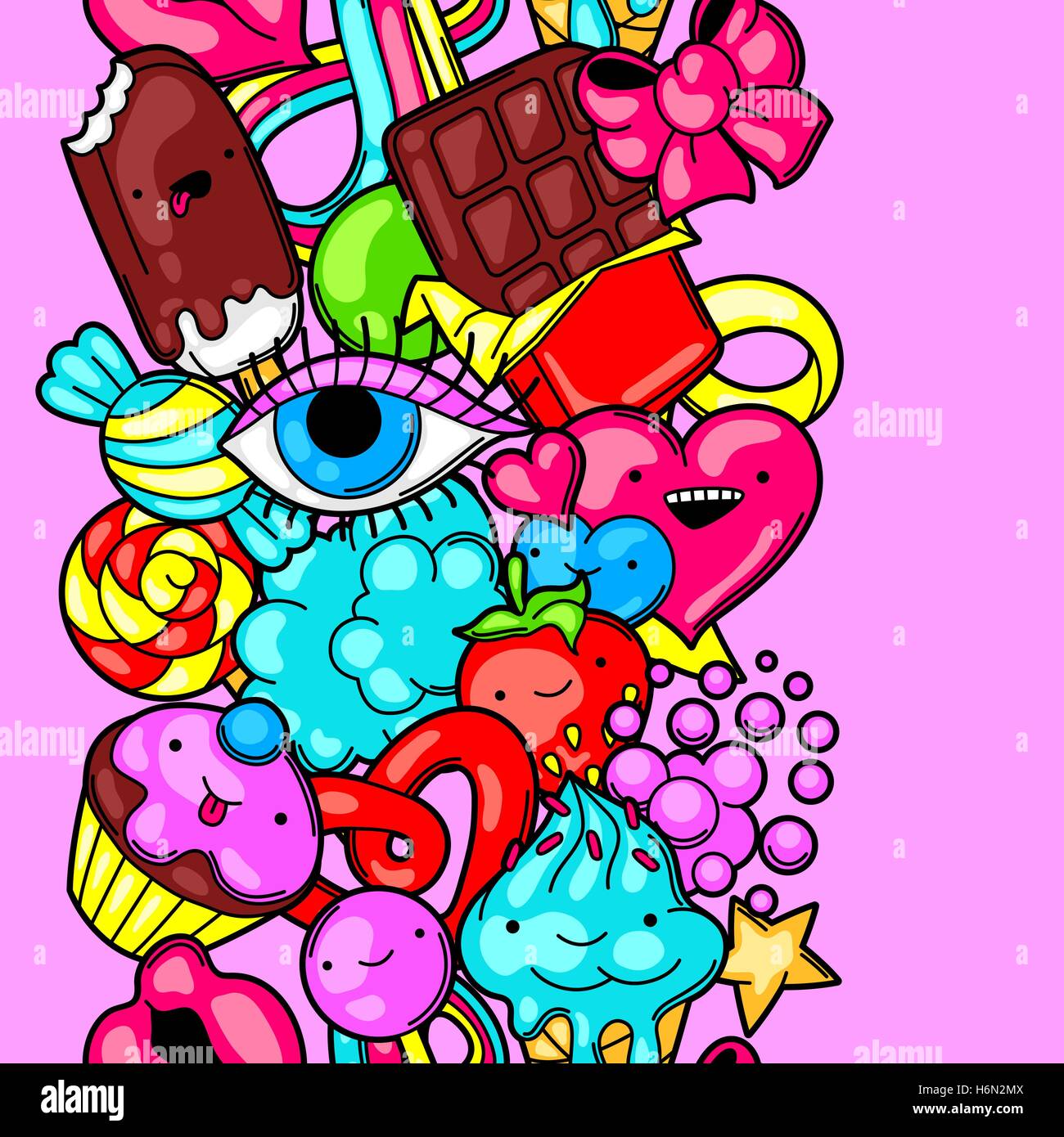 Seamless kawaii pattern with sweets and candies. Crazy sweet-stuff in ...