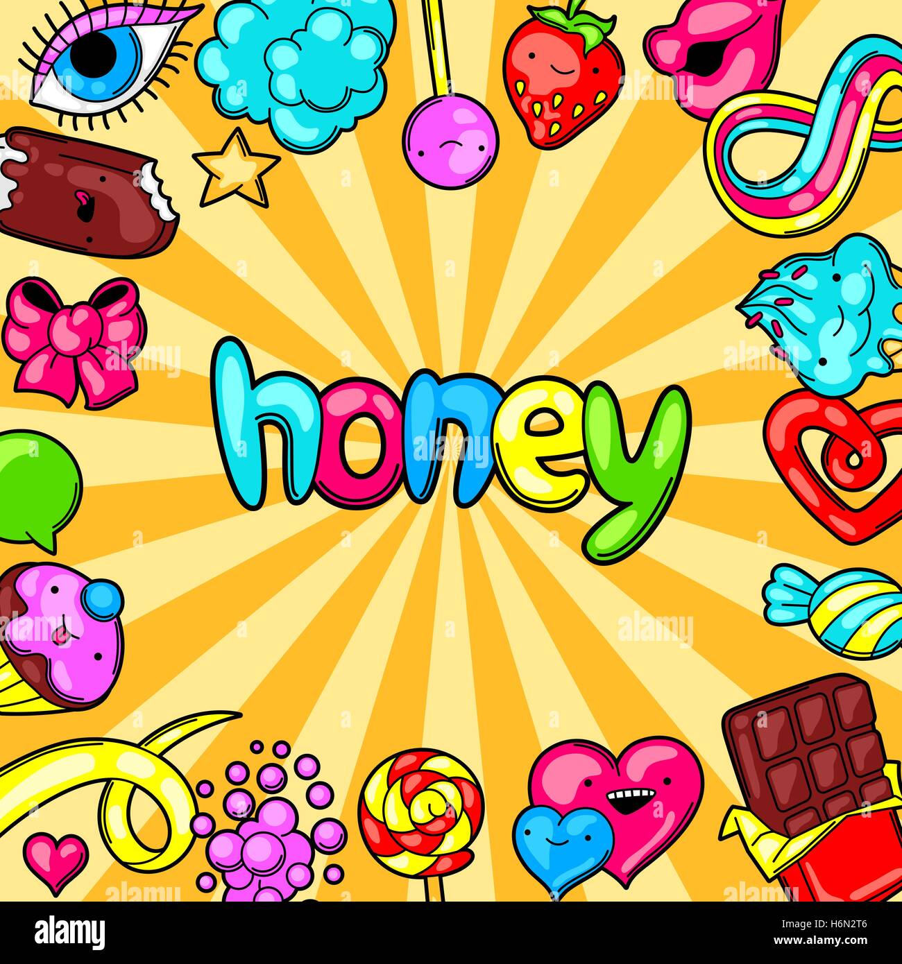 Kawaii background with sweets and candies. Crazy sweet-stuff in cartoon ...
