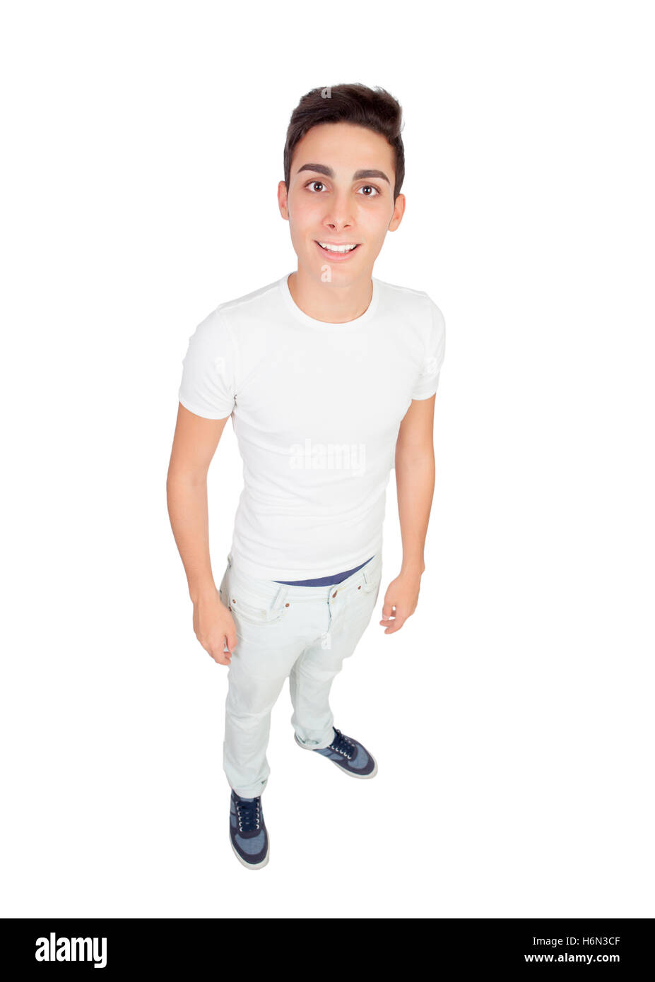 Funny top view of a casual boy isolated on white background Stock Photo ...