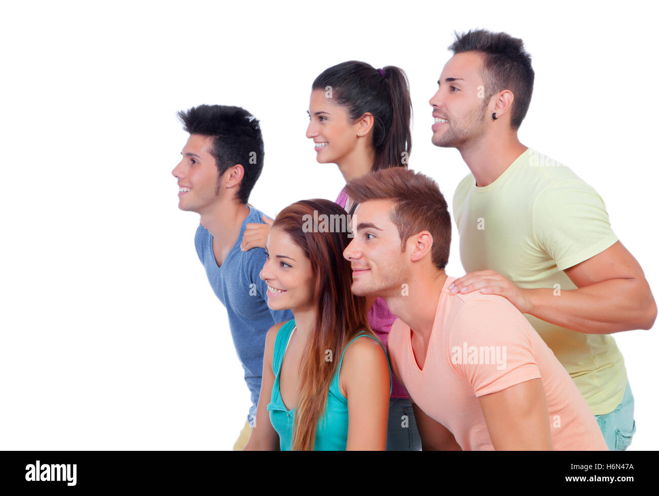 Casual group of friends isolated on white background Stock Photo - Alamy