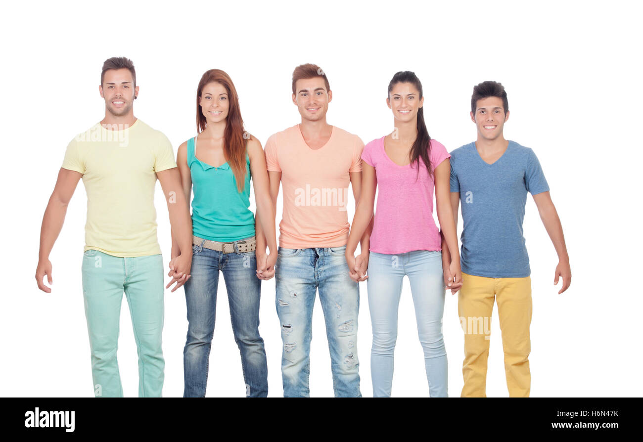 Casual group of friends isolated on white background Stock Photo - Alamy
