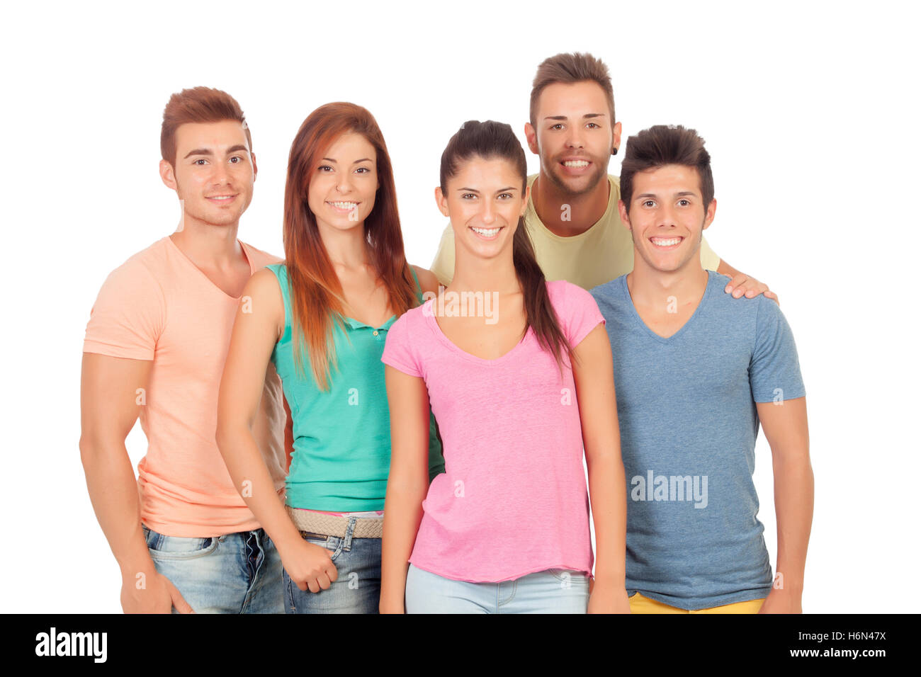 Casual group of friends isolated on white background Stock Photo - Alamy