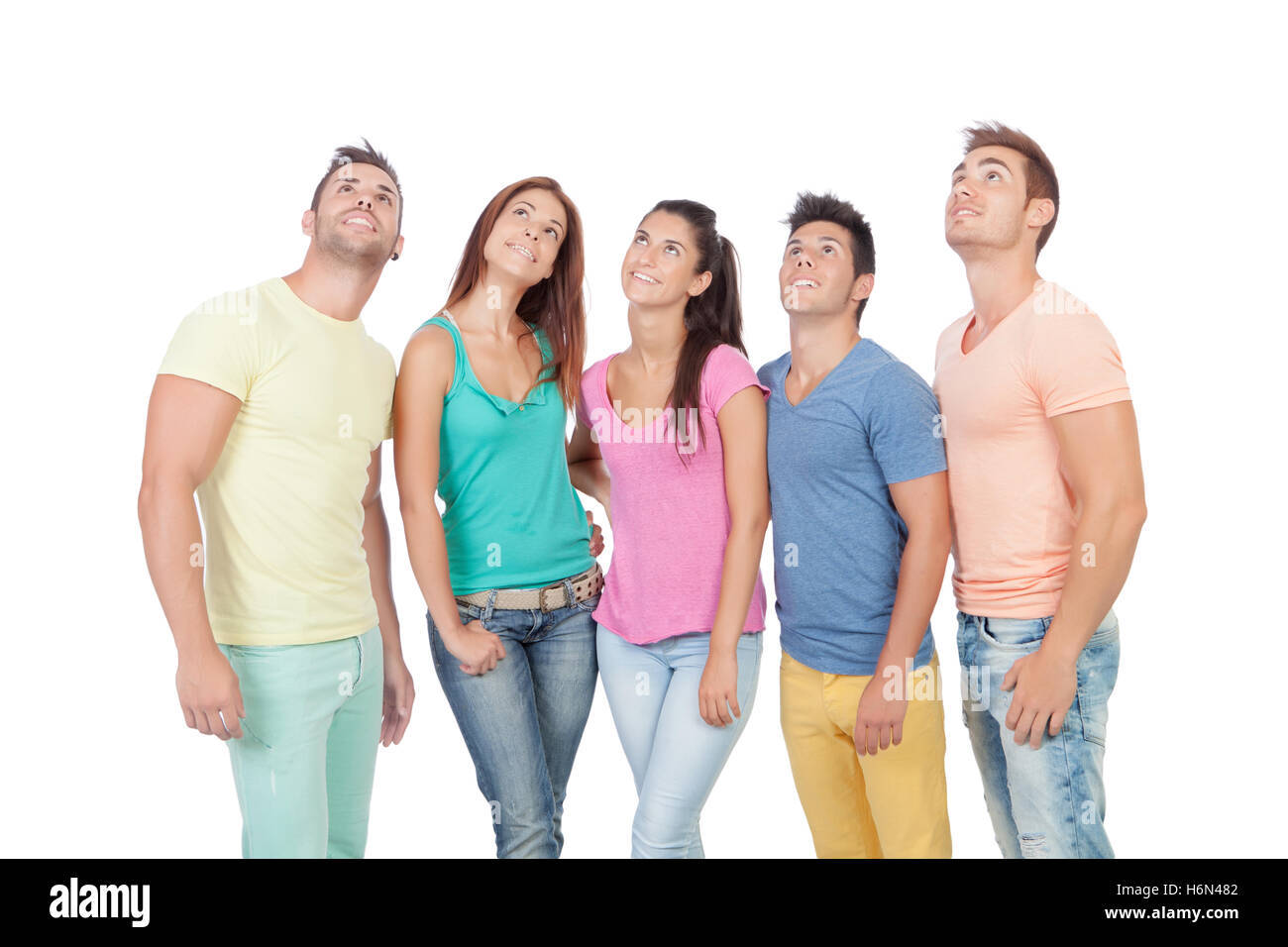 Casual group of friends isolated on white background Stock Photo - Alamy
