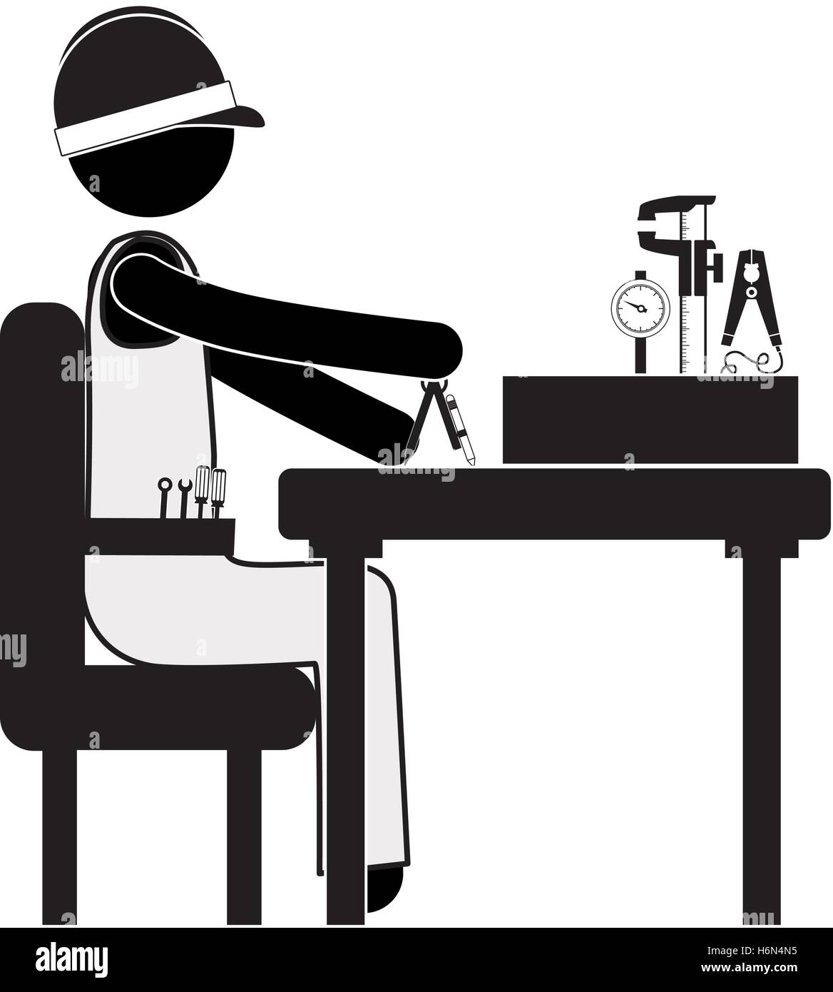 engineer sitting with measuring elements vector illustration Stock ...