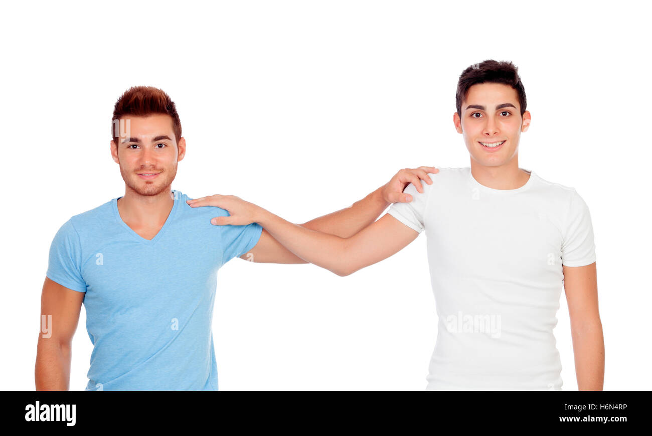 Portrait of two brothers isolated on a white background Stock Photo - Alamy