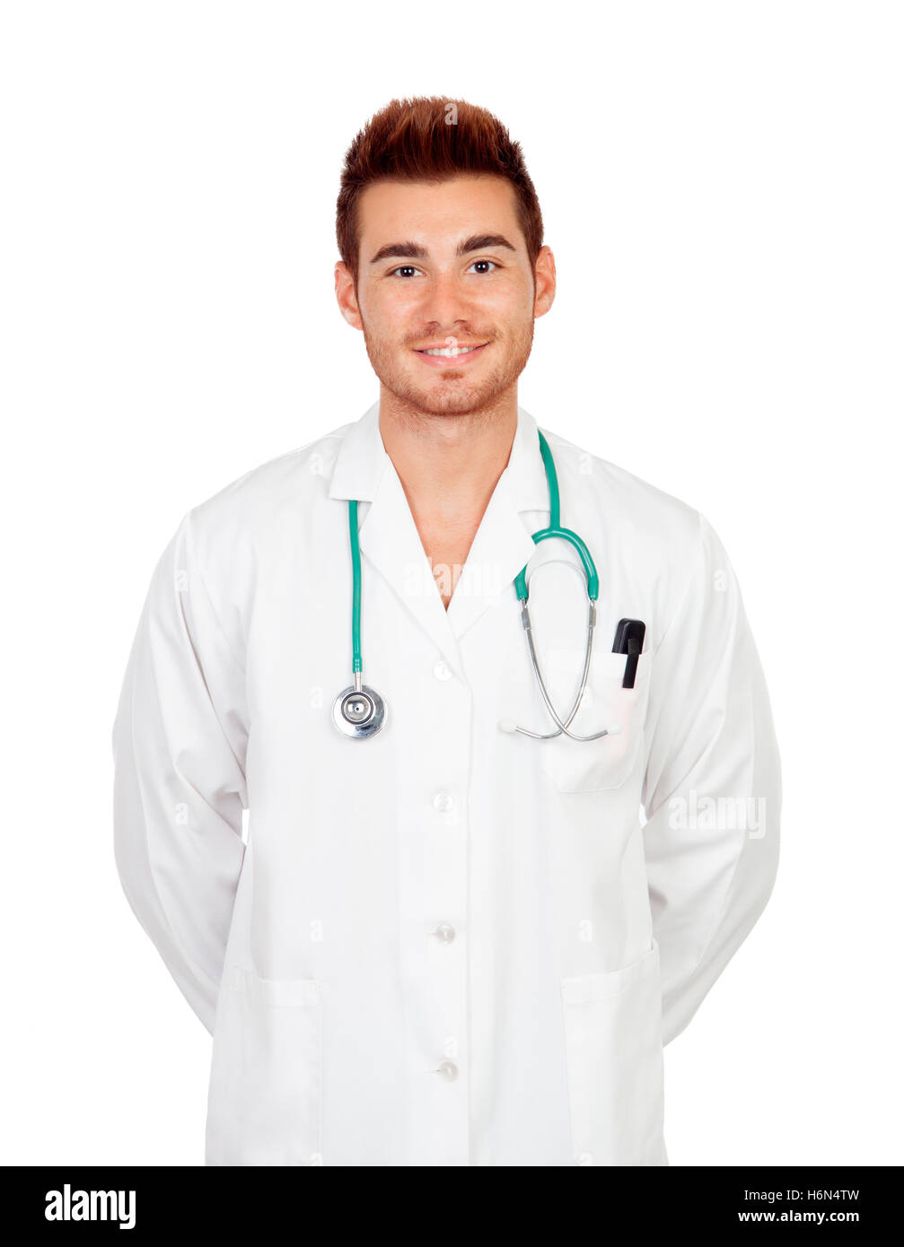 Young attractive doctor isolated on a white background Stock Photo - Alamy