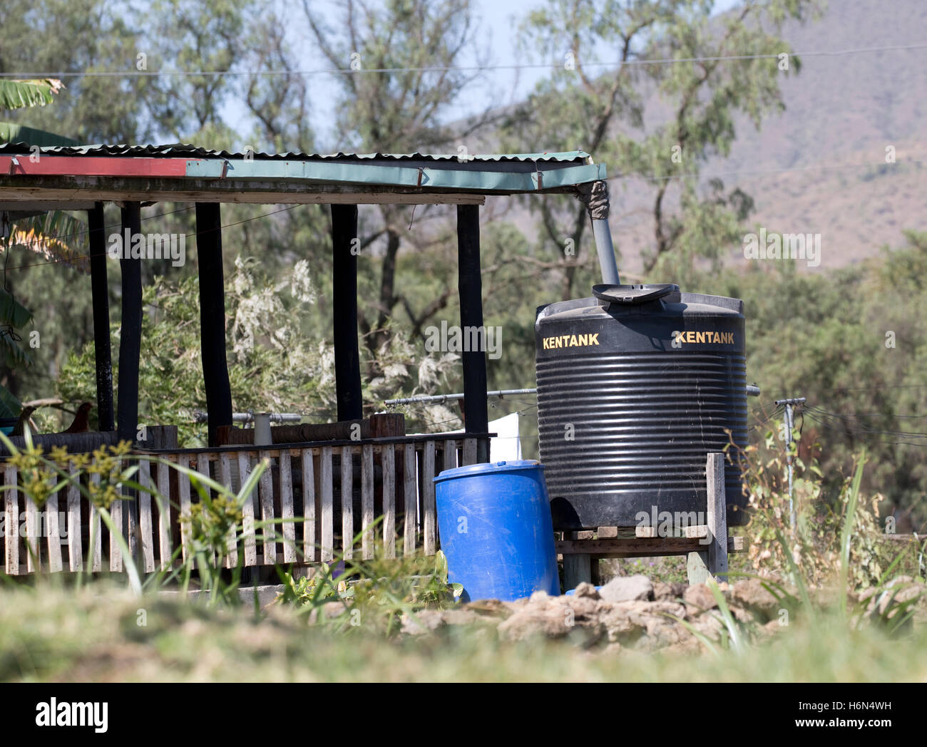 Rainwater collection from house built at edge Lake Naivasha Kenya Stock ...