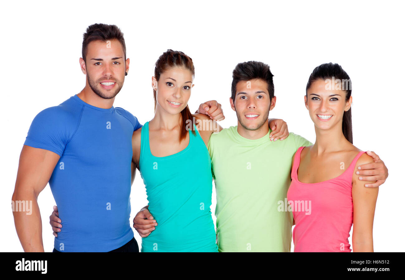 Casual group of friends isolated on white background Stock Photo - Alamy