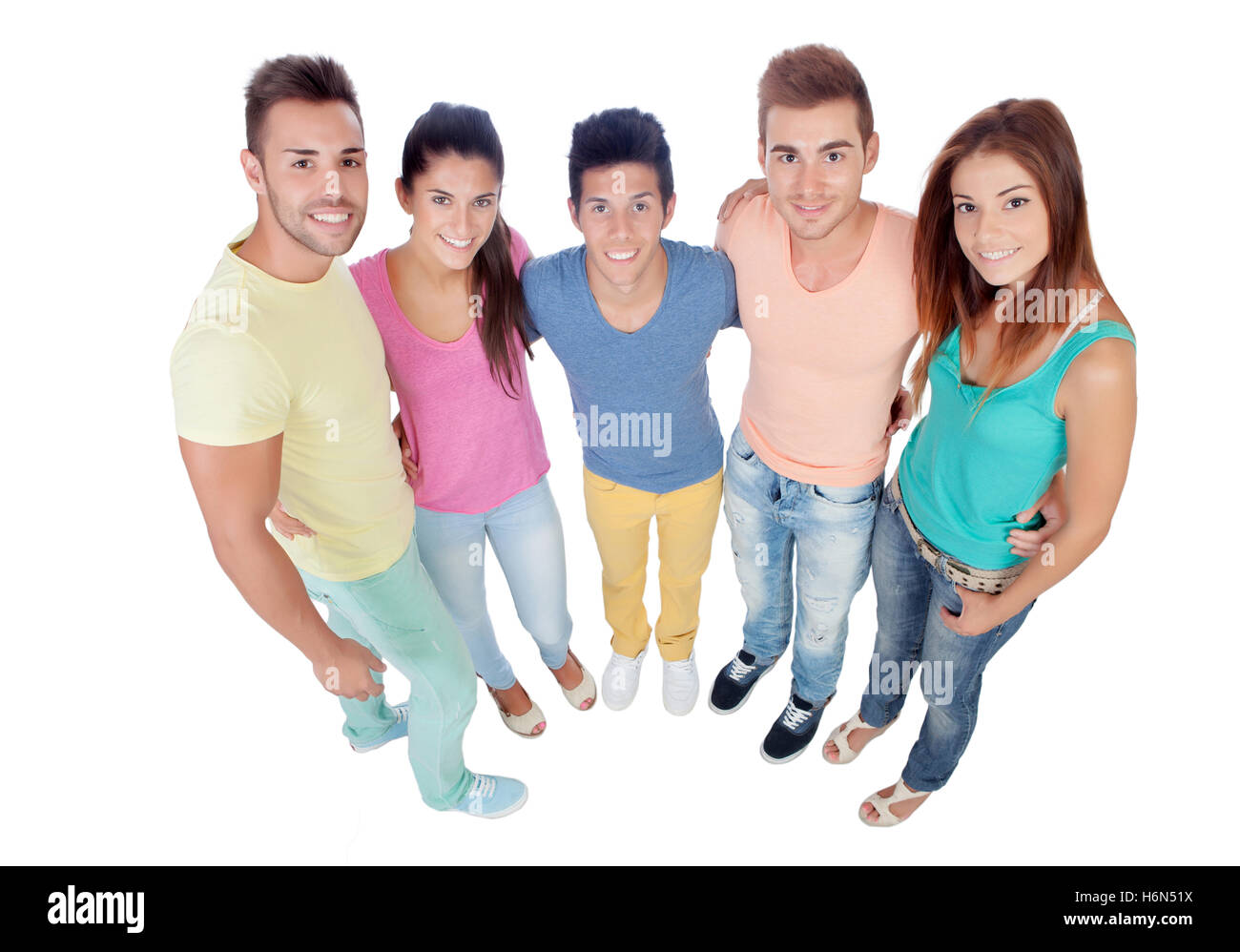 Casual group of friends isolated on white background Stock Photo - Alamy