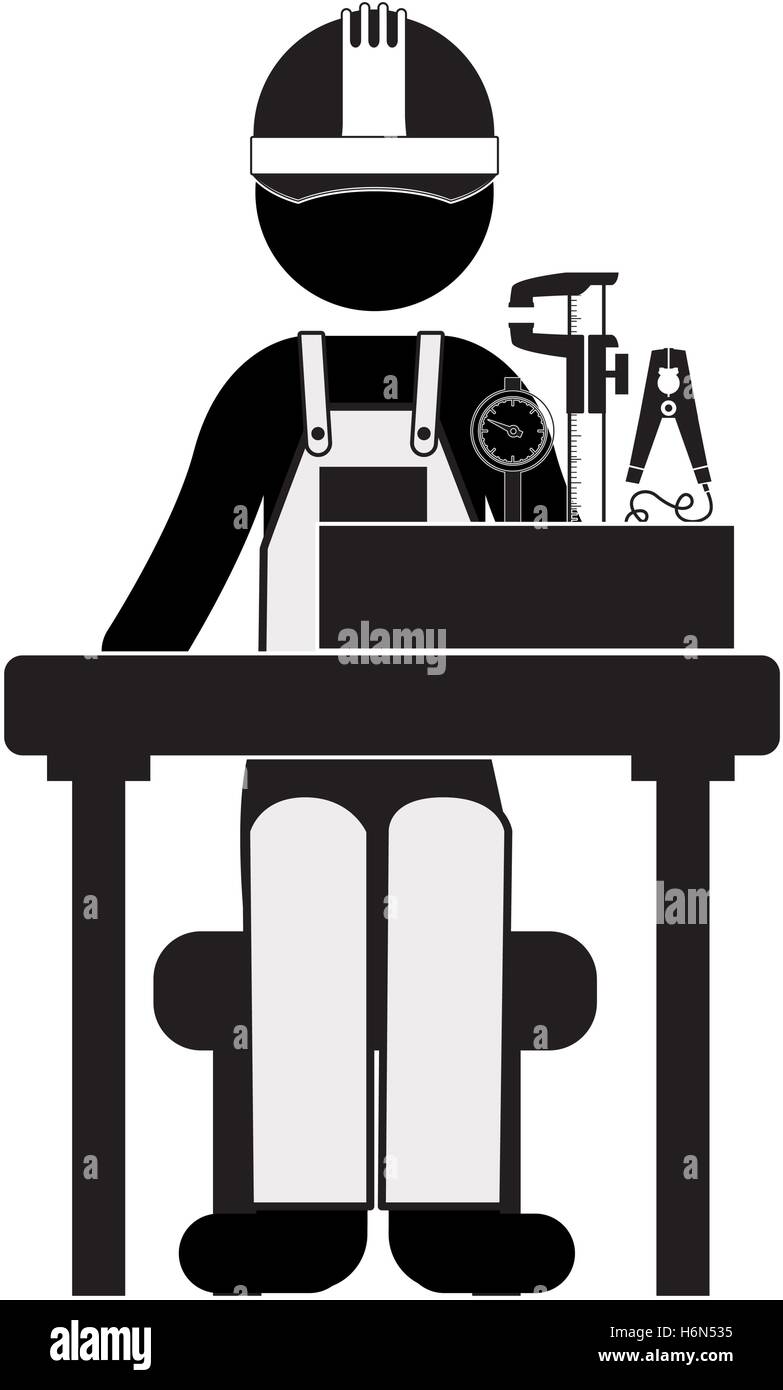 black silhouette engineer sitting with measuring elements vector ...