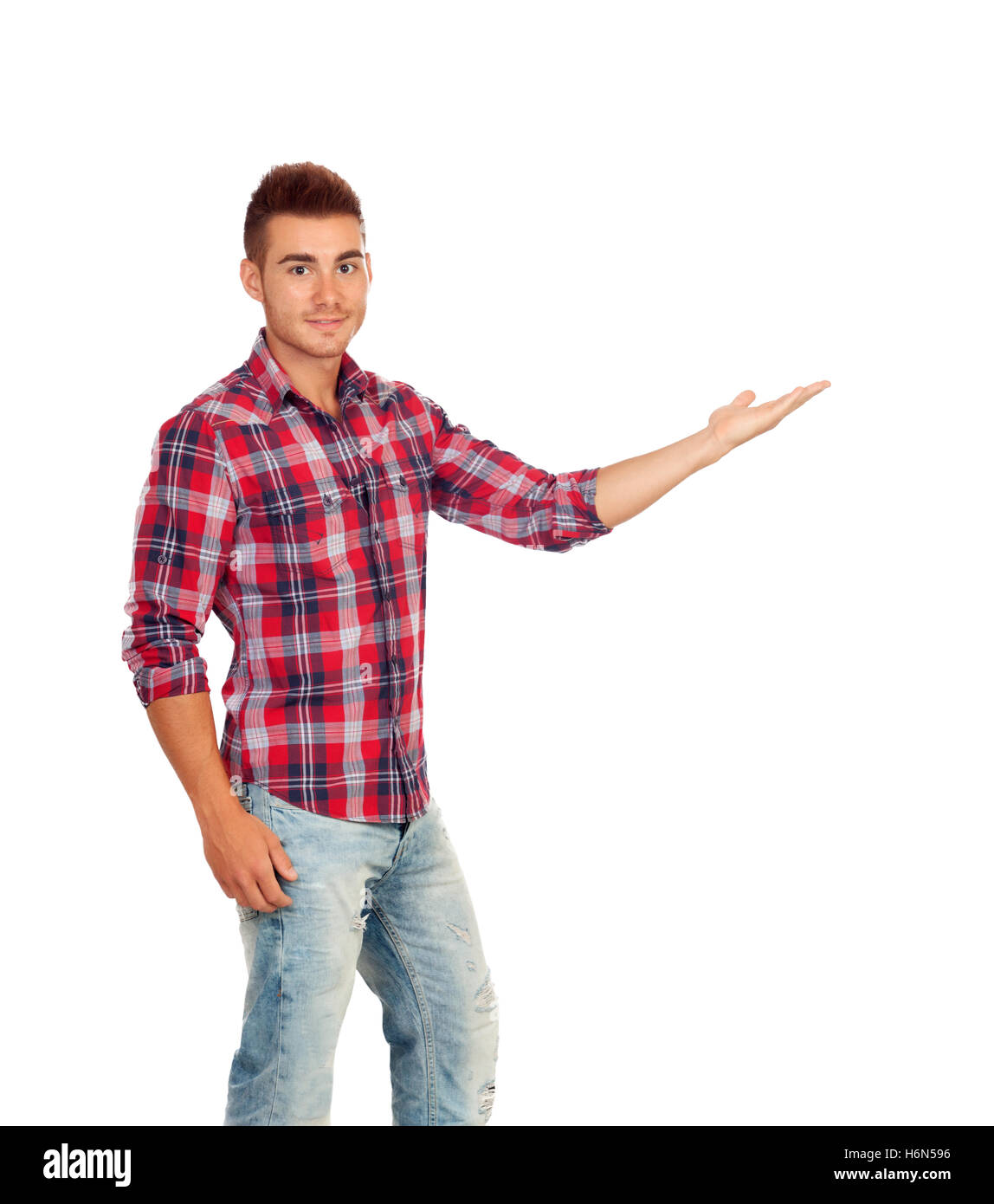 Young boy indicating something isolated on a white background Stock ...