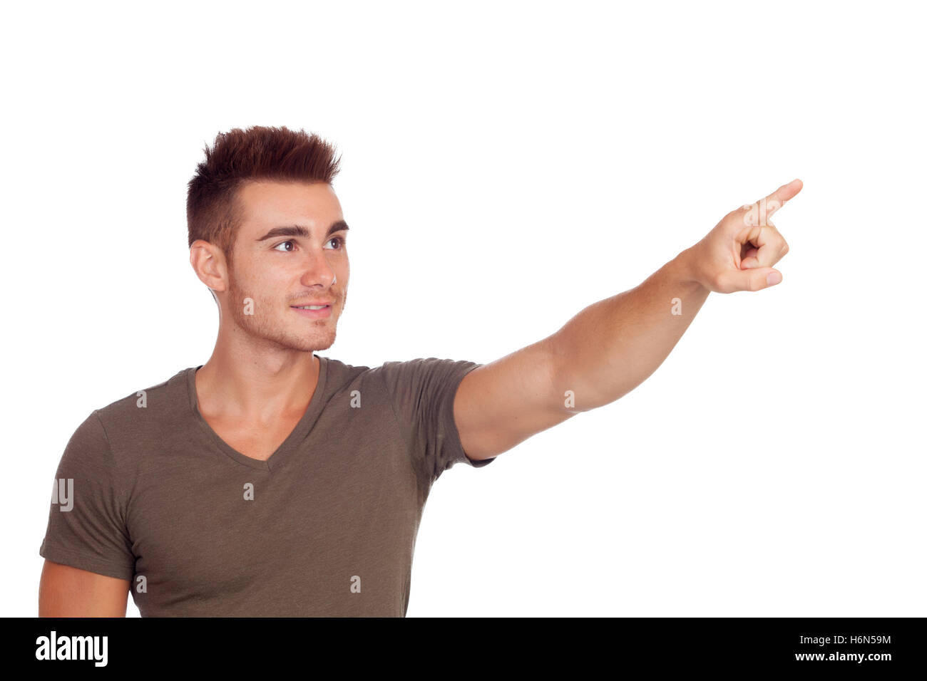Young boy indicating something isolated on a white background Stock ...