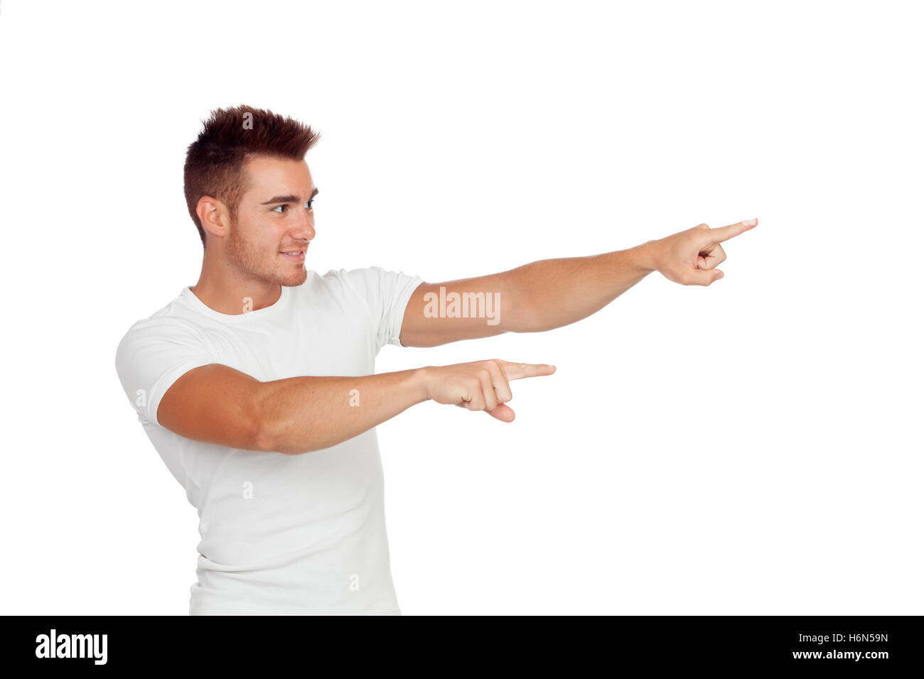 Young boy indicating something isolated on a white background Stock ...