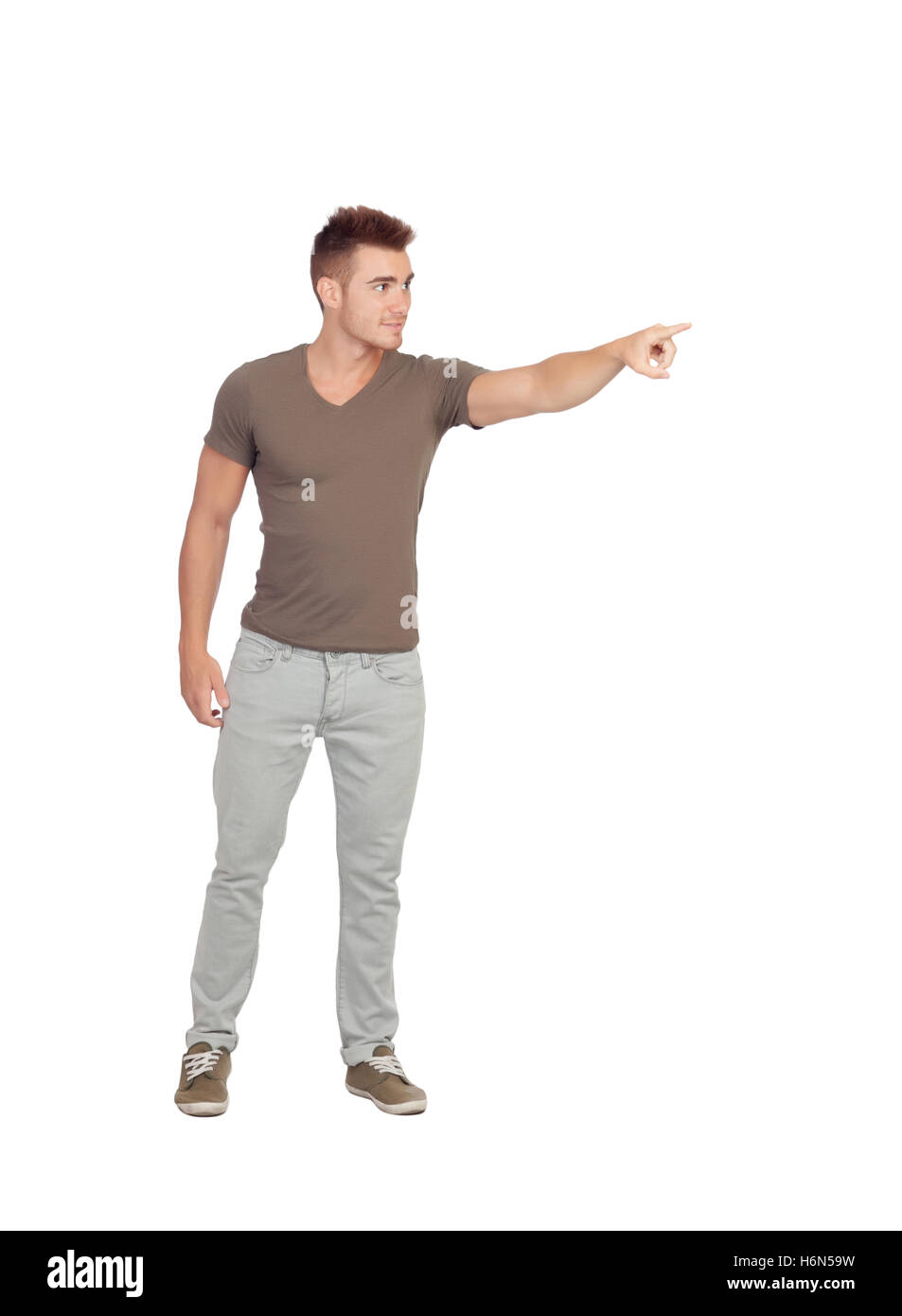 Young boy pointing something isolated on a white background Stock Photo ...