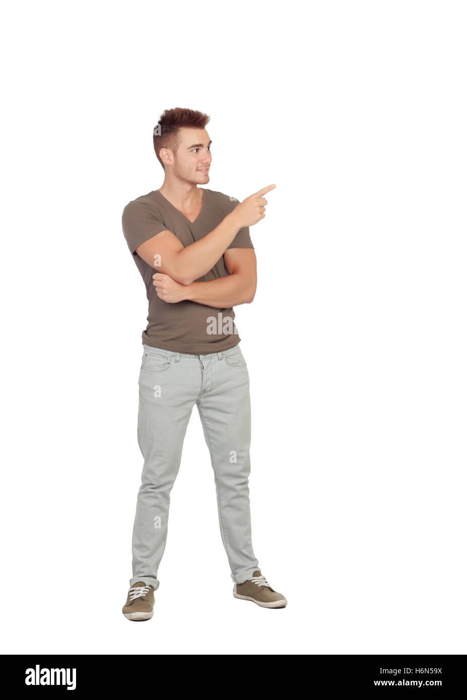 Young boy pointing something isolated on a white background Stock Photo ...