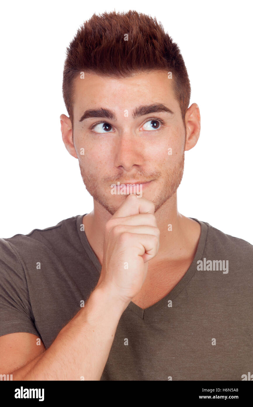 Pensive young men isolated on a white background Stock Photo - Alamy