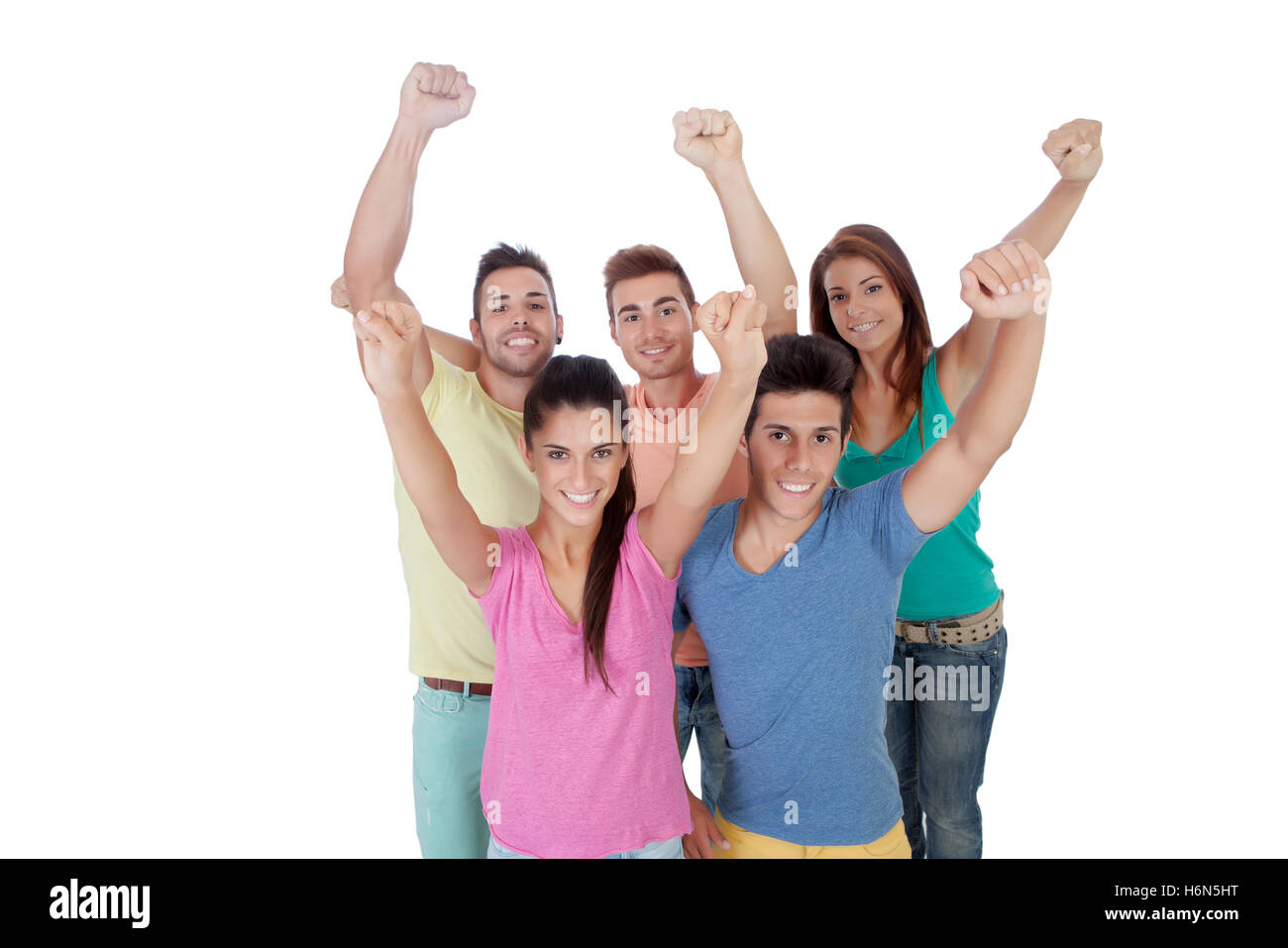 Happy friends celebrating the victory isolated on white background ...