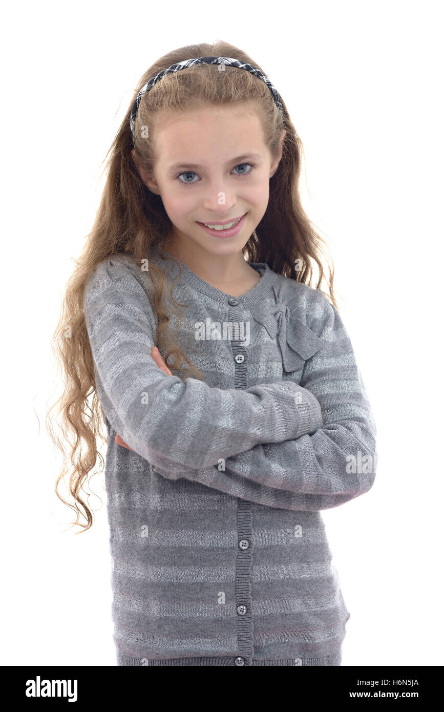 A Beautiful Young Girl Posing for Photo Isolated on White background ...