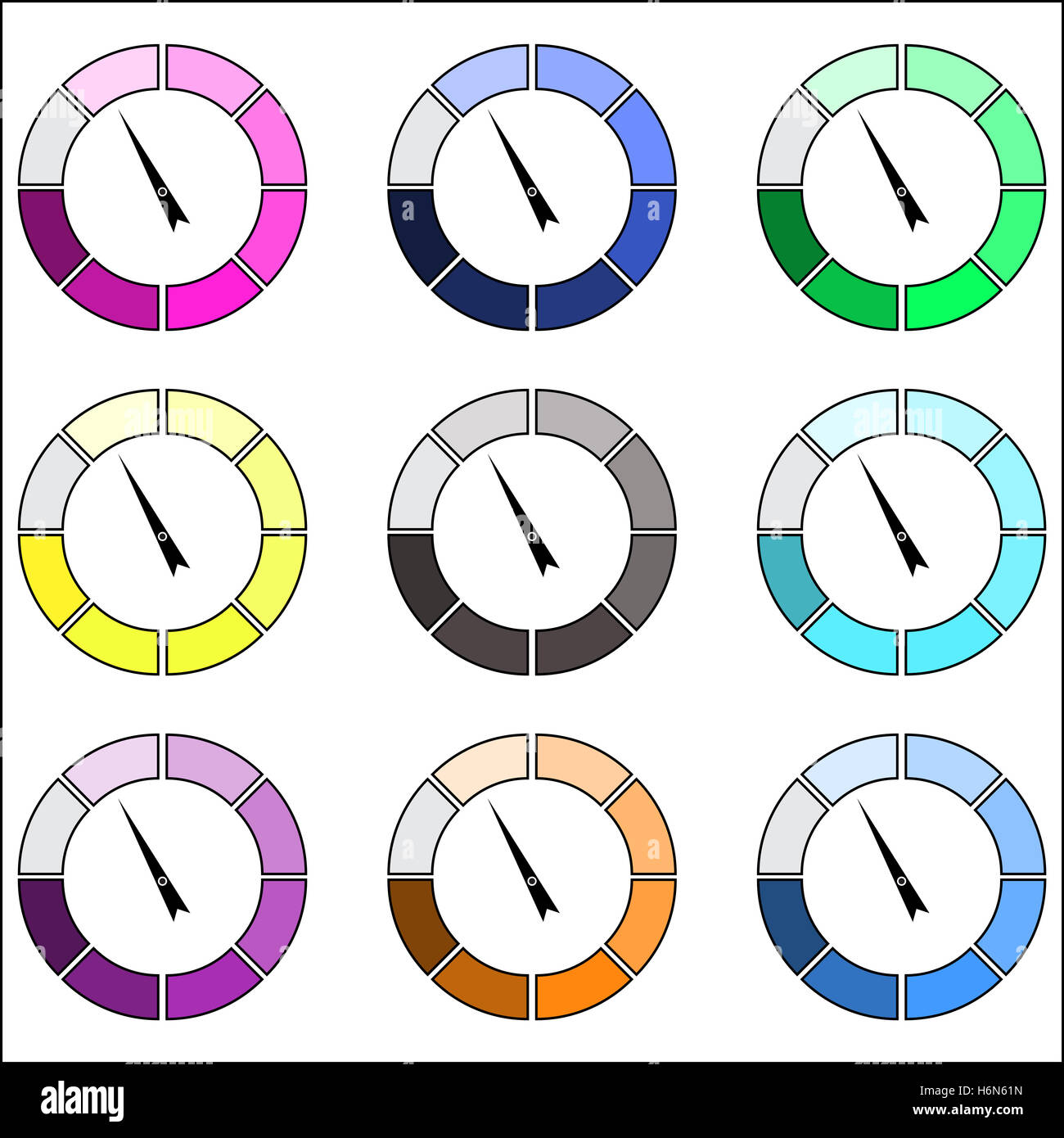 Indicator round color set. Index pointer arrow, measure and performance ...