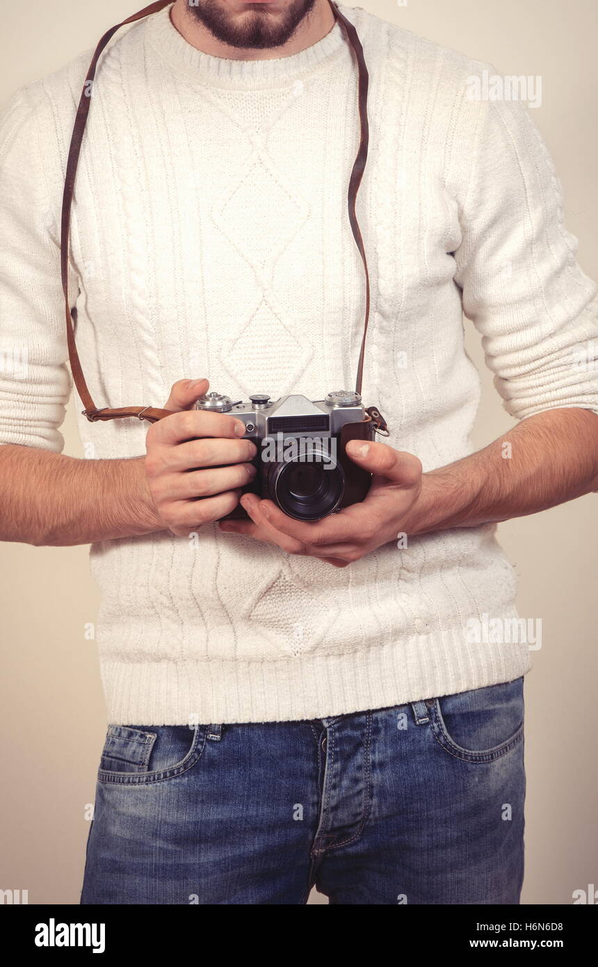 fashion man with old camera Stock Photo - Alamy
