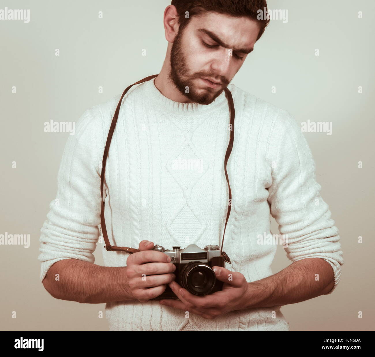 fashion man with old camera Stock Photo - Alamy